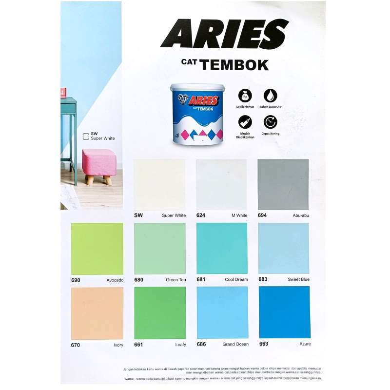 Jual Cat Tembok Aries Galon 5 Kg Semua Warna Avian Brand - Warna ...