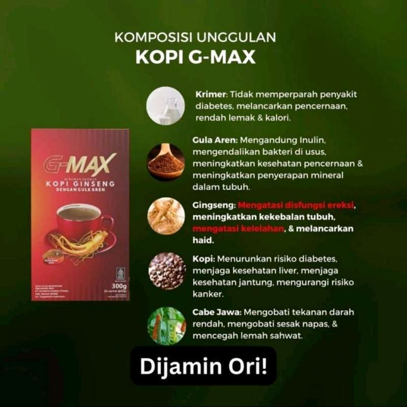 Jual G-max Coffee Ginseng Dengan Gula Aren Kopi Gmax Herbal Stamina Pria - 5 Sachet Di Seller ...