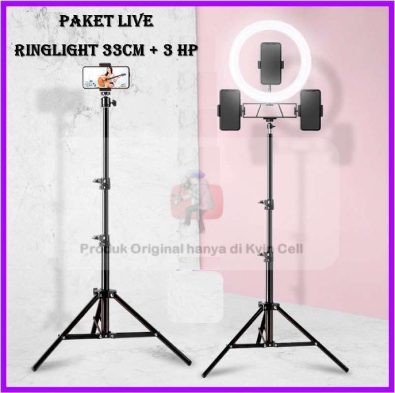 Jual Paket Lampu Ringlight 33cm Live Streaming Dan Tripod 2.1 Meter 3 Hp Di Seller Circlet ...
