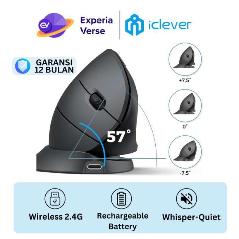 Promo Iclever Tm254g Ergonomic Mouse 2.4g Wireless Usb-c Rechargeable 4 ...