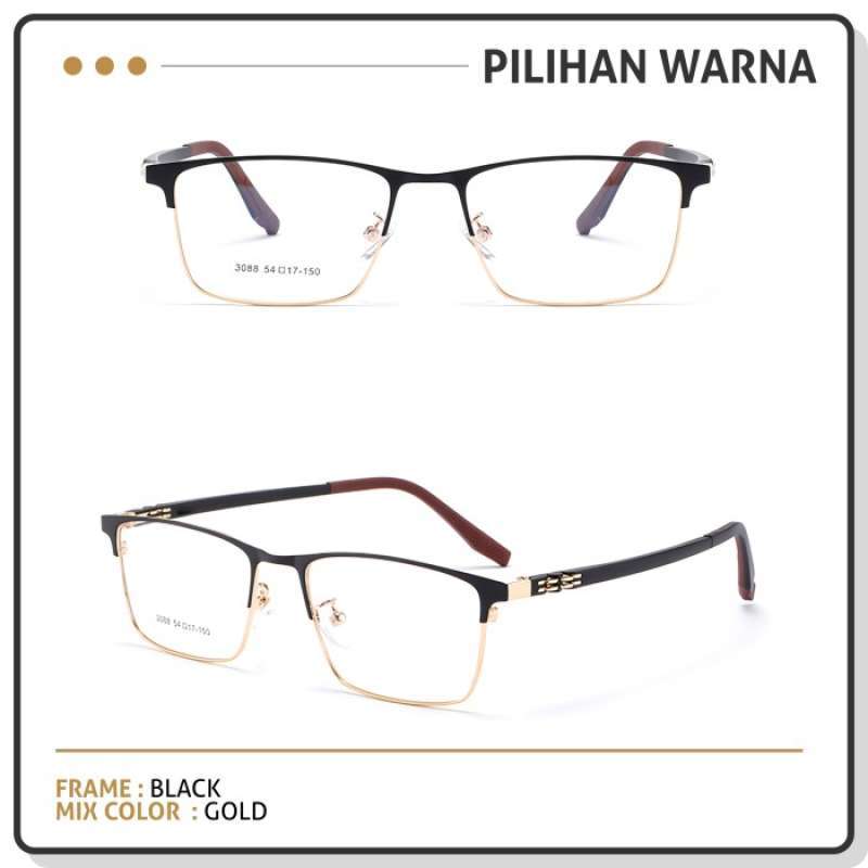 Promo Kacamata Bisnis Anti Blueray Metal Tr-90 Kotak 3088 - Black Gold ...