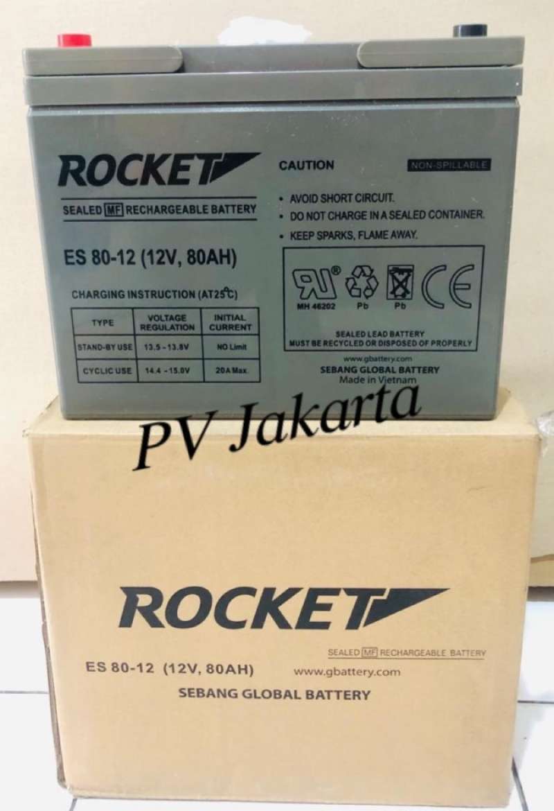 Promo Aki Rocket Es 80-12 Vrla Mf 12v 80ah Baterai Accu Kering Es-80-12 Diskon 23% Di Seller ...