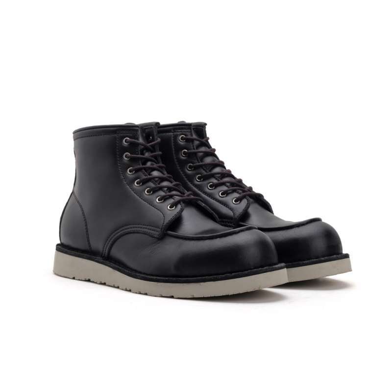Promo Lennox Black - Sepatu Boots Kulit Sapi Pull Up Moc Toe Rugged ...