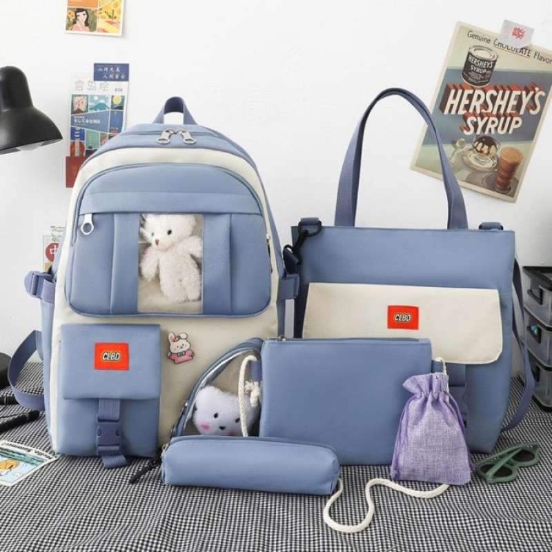 Promo Tas Ransel Anak Sekolah Perempuan Imr Set 4 In 1 Sd Smp Sma Fashion - Set5-ta-biru - Set4 ...