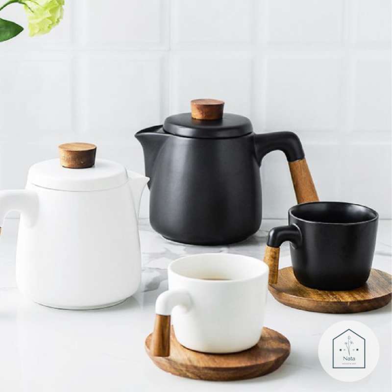 Promo Japanese Teapot Tea Pot Set Teko Dan Mug Warna Hitam Putih ...