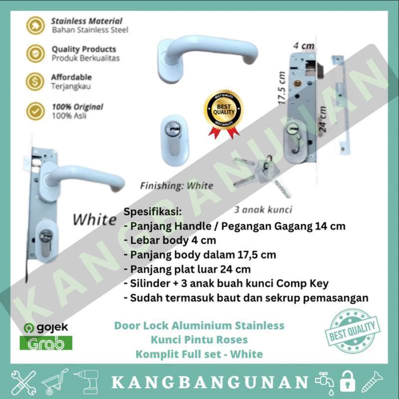 Promo Door Lock Aluminium Stainless/kunci Pintu Roses Komplit Full Set ...