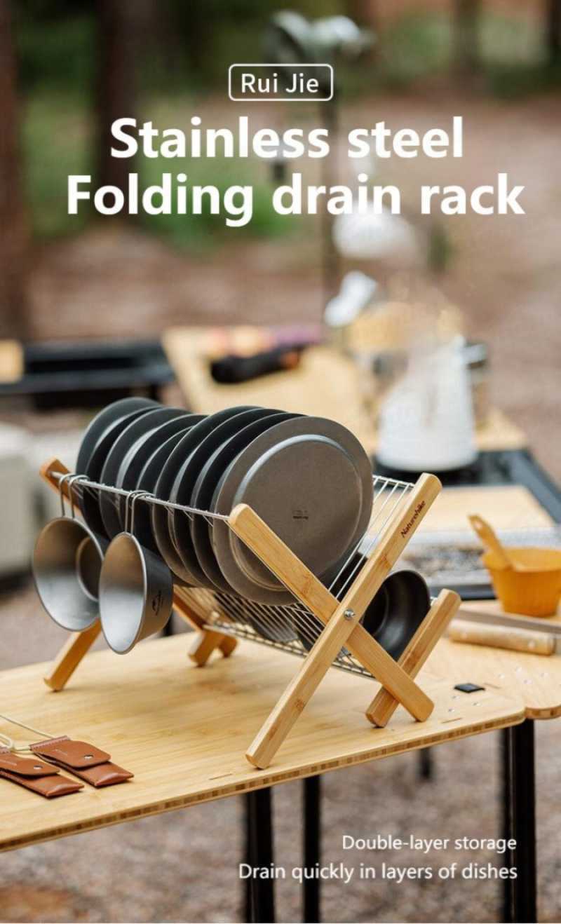 Promo Rak Kayu Stainless Piring Lipat Portable Camping Naturehike ...