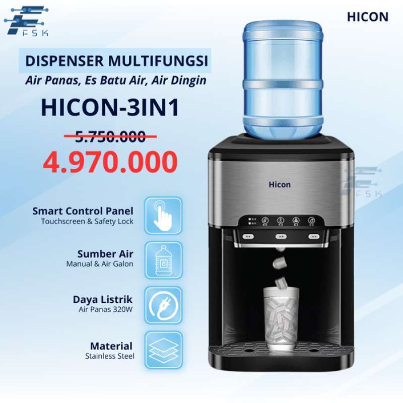 Promo Hicon Mesin Es Batu 20kg/hari Dispenser 3 In 1 Ice Maker Machine ...