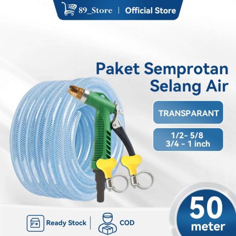 Promo Selang Air Taman / Selang Kebun Serat Benang Tebal Transparan 50 Meter - 1/2 Inch - 5/8 ...
