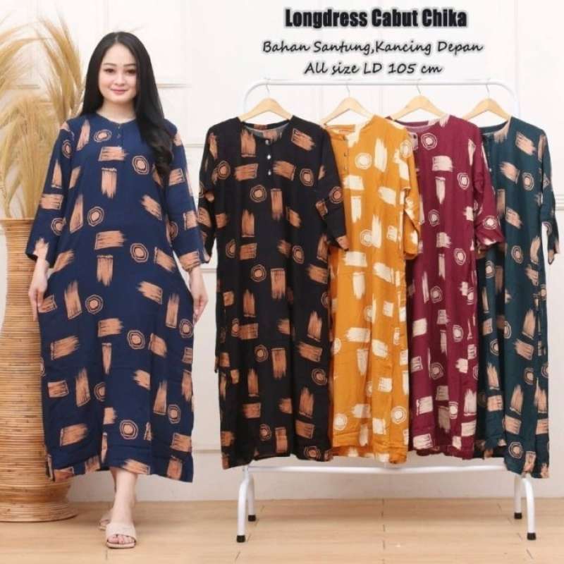 Jual Longdres Batik Wanita Busui Kancing Depan Bahan Santung Adem ...