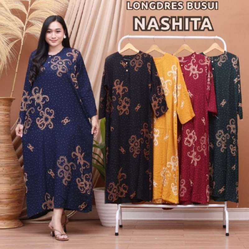 Jual Longdres Batik Wanita Busui Kancing Depan Bahan Santung Adem ...