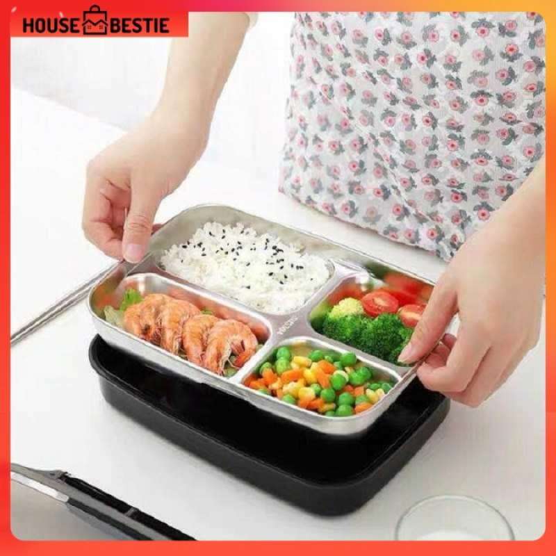 Jual Kotak Bekal Anti Tumpah / Kotak Makan Stainless / Lunch Box 4 Sekat Di Seller Rapier ...