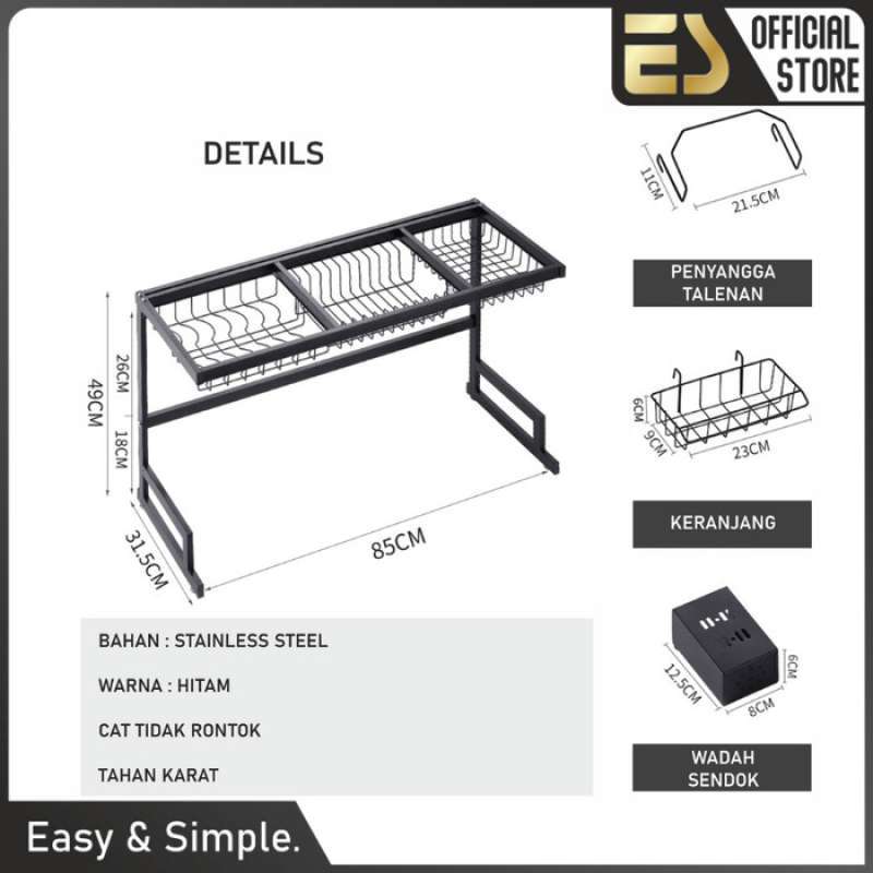Jual Es Rak Dapur Stainless Steel Hitam Rak Wastafel Rak Piring Dan ...