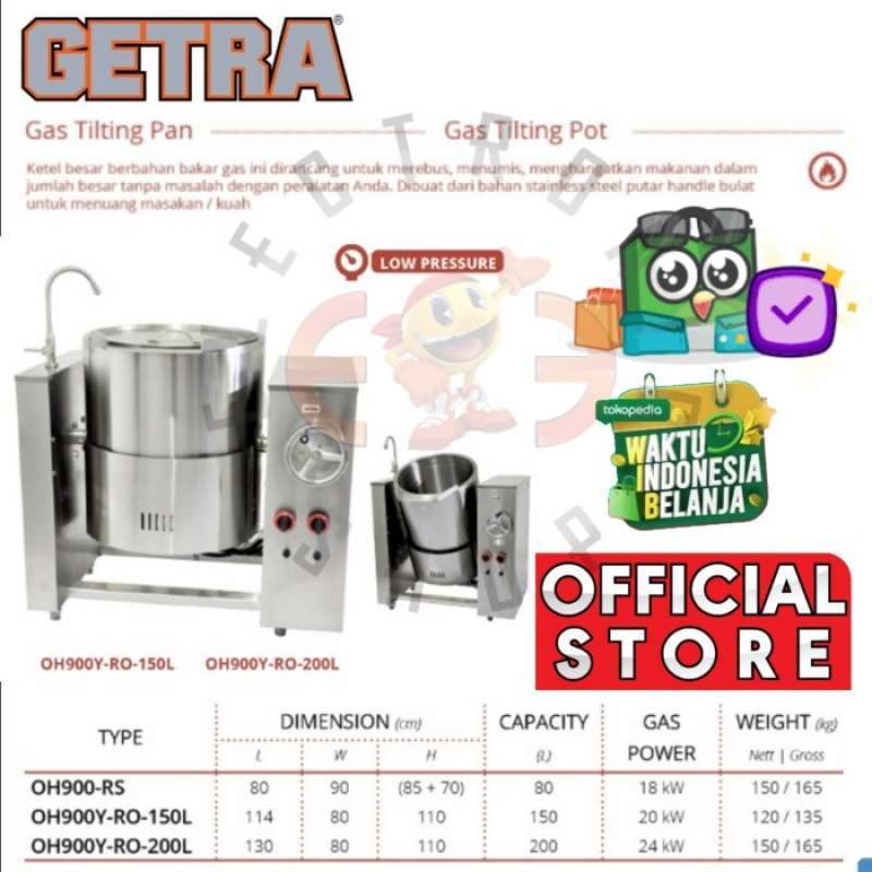 Promo Getra Oh900y Ro 150l Gas Tilting Pan - Mesin Masak Skala Besar ...