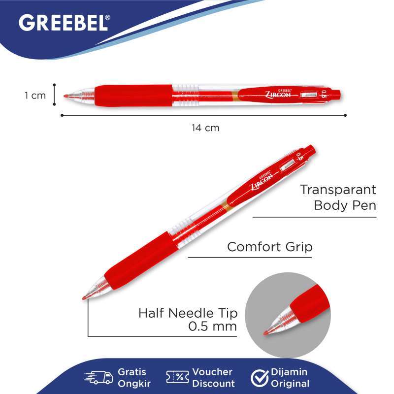 Promo Greebel Pulpen Gel / Gel Pen Gp-506 Hi-tech Merah 0.3 (3pcs/set ...