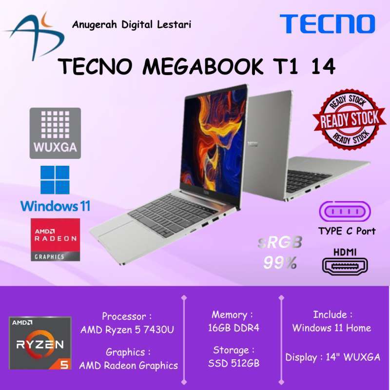 Promo Tecno Megabook T1 14 Ryzen 5 7430u 16gb 512gb Win11 14wuxga 100% ...