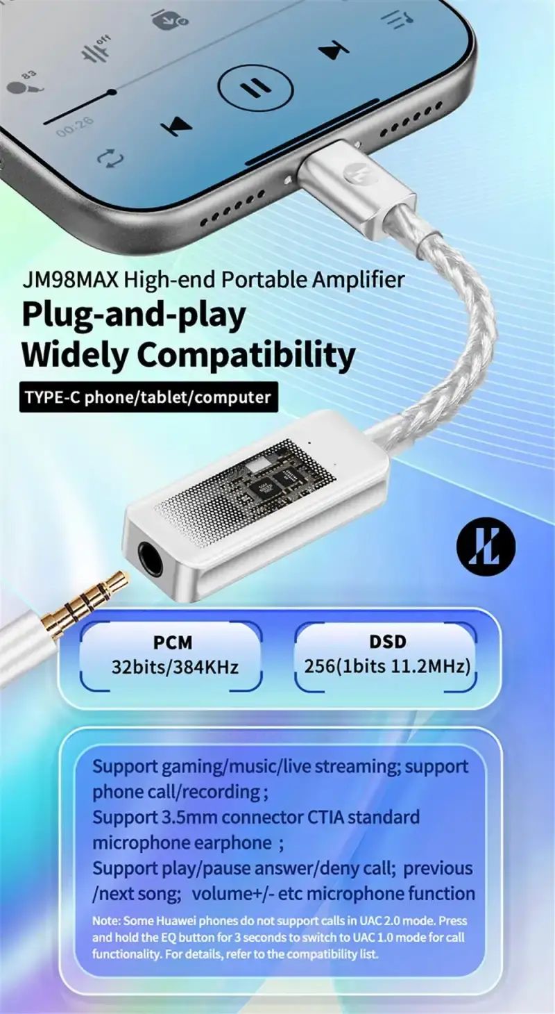 Promo Jm98max Dac Adapter High-end Type-c Dongle Amplifier Eq 3 Mode ...