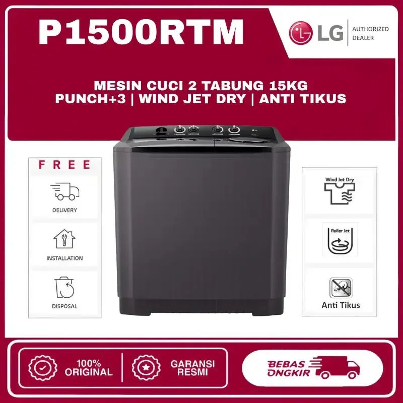 Promo Mesin Cuci Lg P1500rtm 2 Tabung 15kg Black Premium Semi Automatic ...