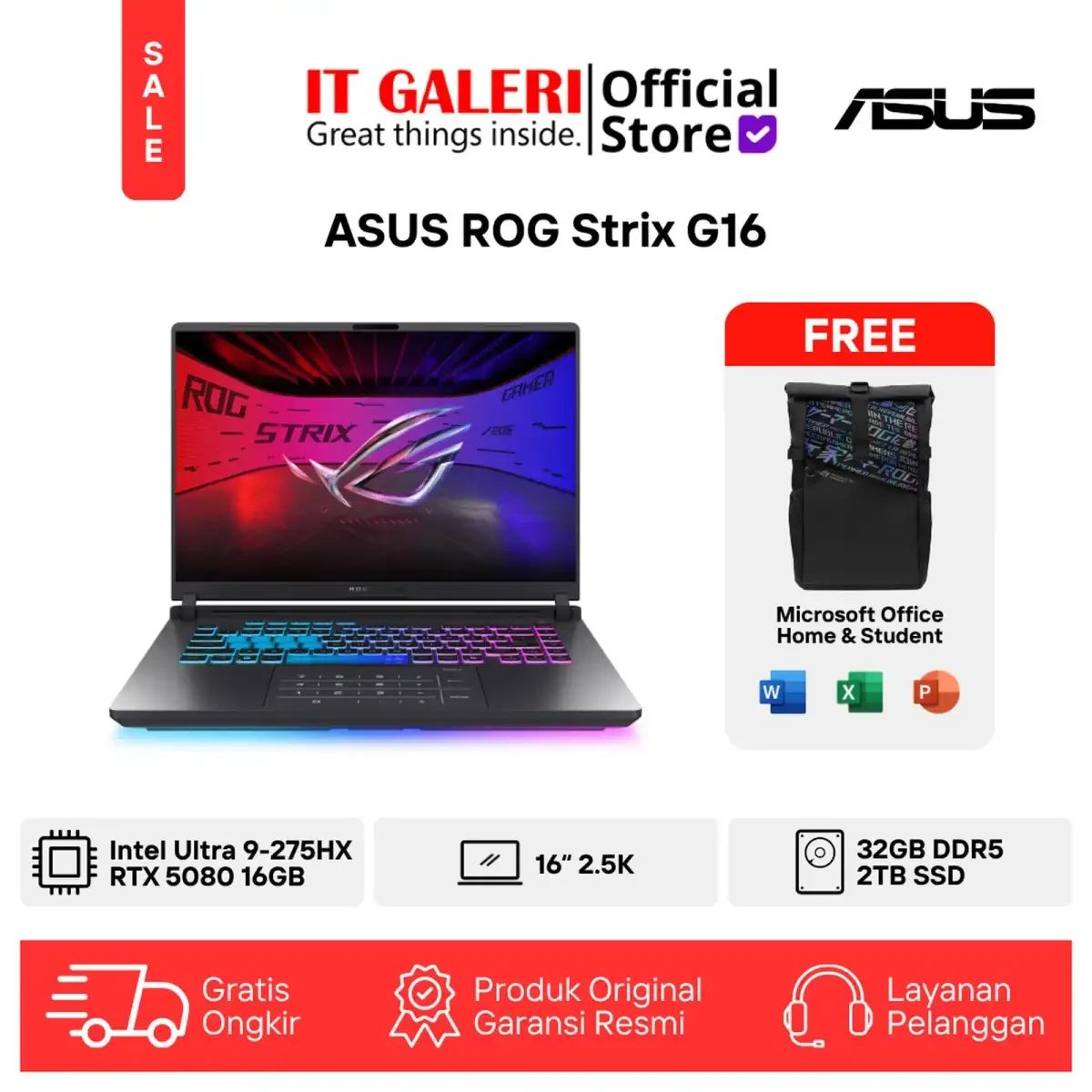 Jual Asus Rog Strix G16 | G615lw-i9n58c6r-hm | Intel Core Ultra 9-275hx ...