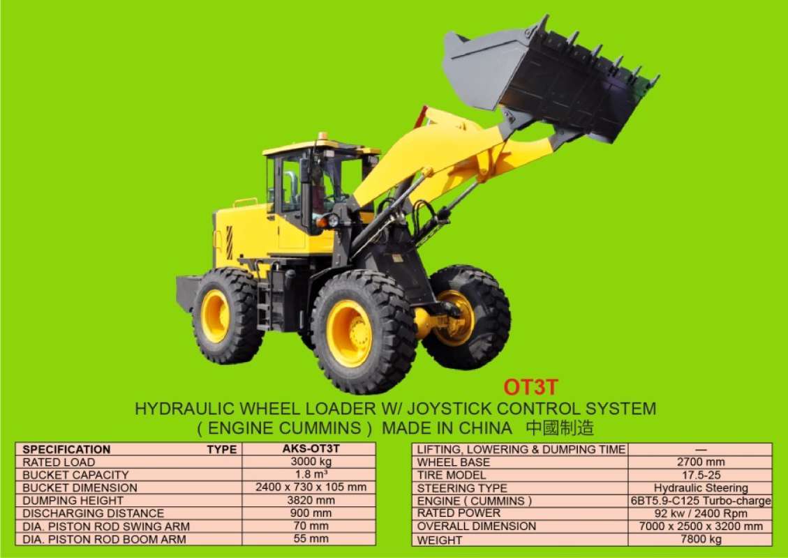 Jual Alat Berat Loder 3 Ton 1.8 m3 Loader w/ Joystick Control System 92 Kw AKS - OT3T di Seller ...
