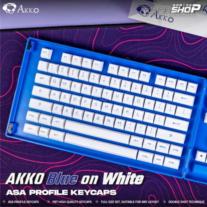 Promo Akko Blue On White Keycap Set 197 Key Asa - Keycap Set Diskon 10% ...