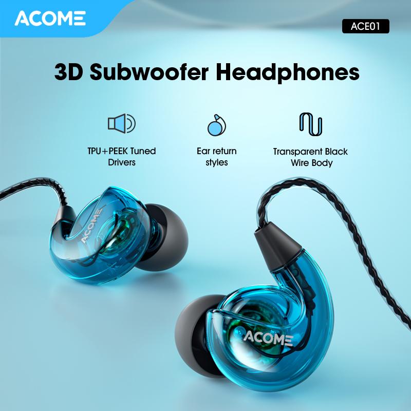 Jual Acome 3d Subwoofer Headphones Powerfull Bass Transparent Black ...