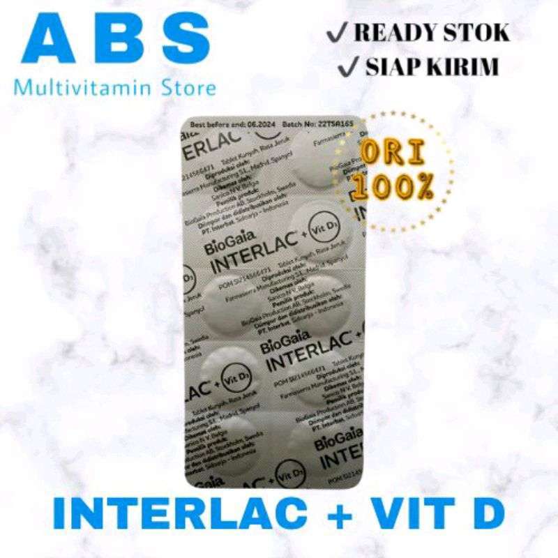 Jual Interlac + Vit D3 strip isi 10 tablet kunyah rasa jeruk di Seller ...