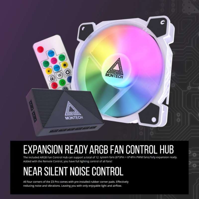 Promo Montech Z3 Pro Argb Pwm Hub 3in1 Controller 3x 120mm White Fan ...