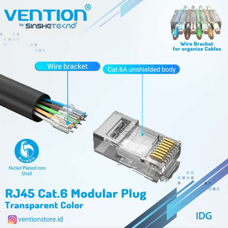 Promo Vention Konektor RJ45 Cat6 7 6A 5e UTP FTP Modular Ethernet Connector - Isi 50 Pcs Cat6A ...