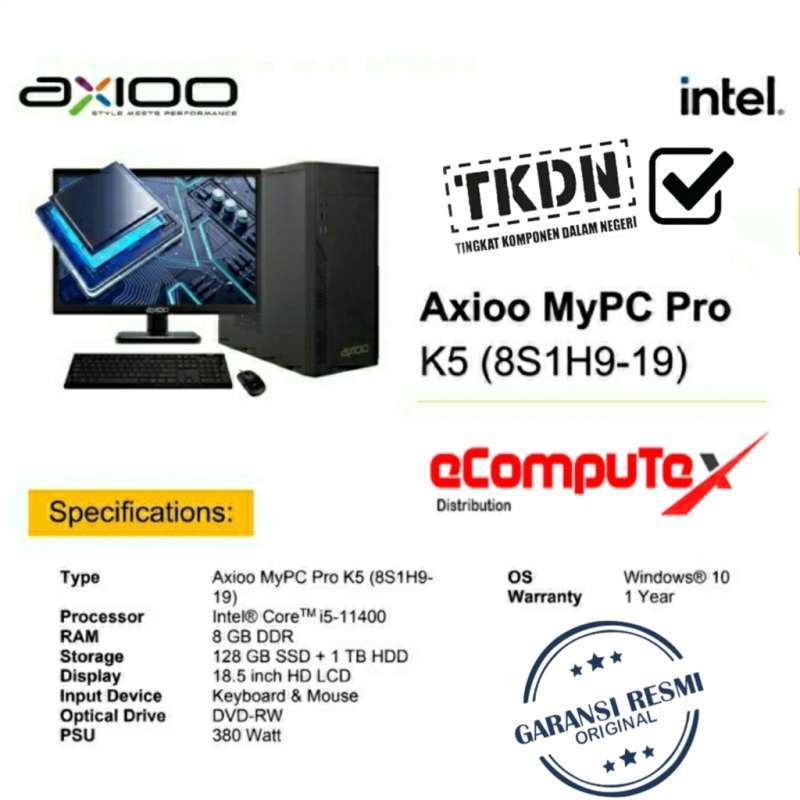 Jual Pc Desktop Axioo Mypc Pro K5 (8s1h9-19) I5 8gb 128gb Ssd+1tb Hdd 19hd Tkdn Resmi Di Seller ...