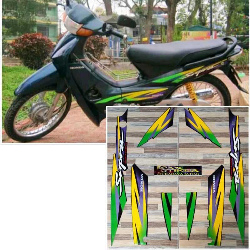 Promo striping original Honda Supra hitam Lis kuning hijau tahun 1997 ...