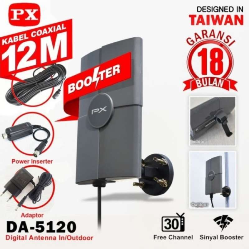 Promo ANTENA TV DIGITAL INDOOR OUTDOOR PX-DA 5120 KABEL 12 M BOSTER ...
