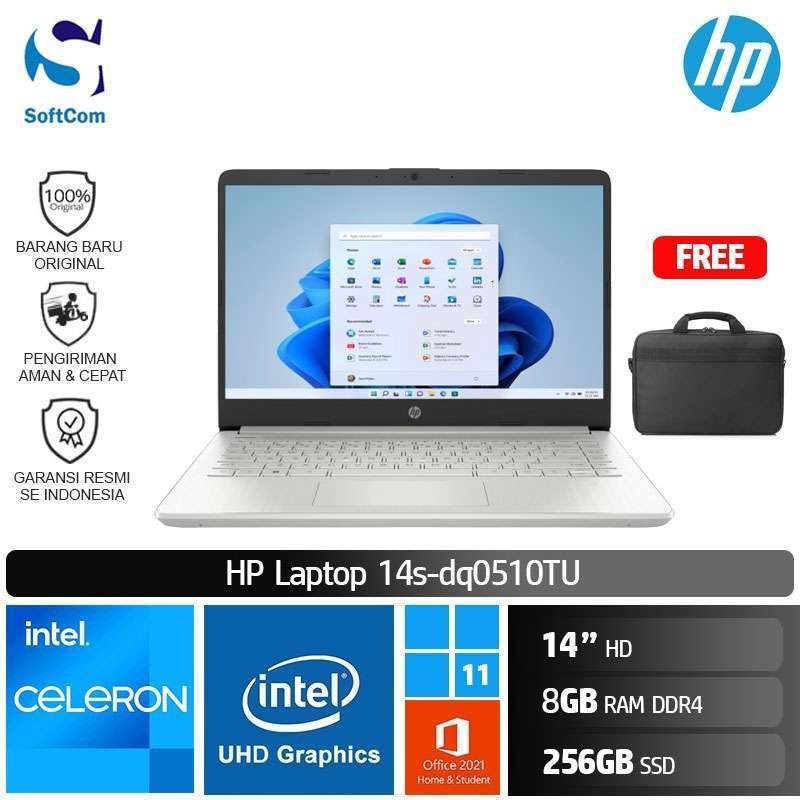 Promo HP 14s dq0510TU Notebook [Celeron N4120/8GB/256GB SSD/14 HD/W11+OHS/Silver] Diskon 6% di ...