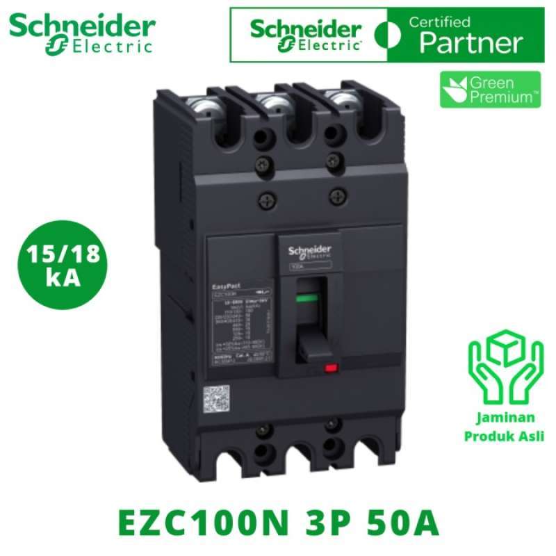 Promo MCCB 3 Phase 50Ampere 3P 50A EZC100N Schneider ORIGINAL SNI ...