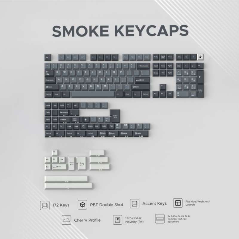 Promo Noir Smoke Keycaps - Pbt Doubleshot Cherry Profile Keycap Set ...