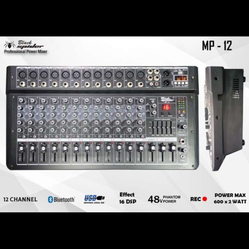 Promo power mixer audio black spider ED 12. 12ch full mono Diskon 23% ...