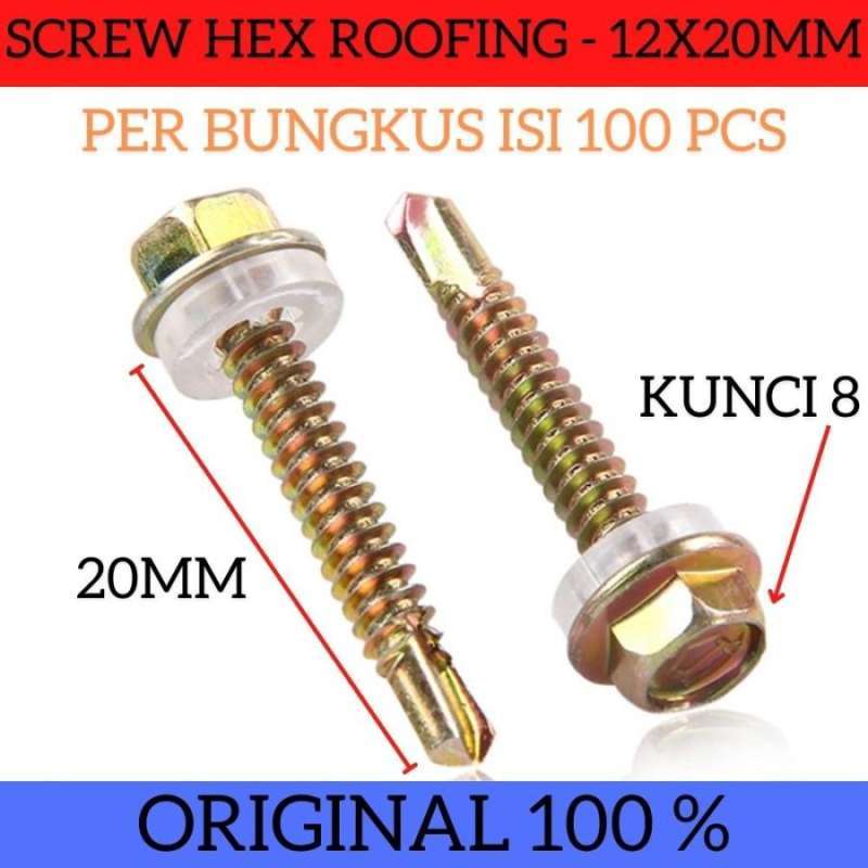 Jual Per 100 Pcs Baut Skrup Hex Sds Drilling Roofing Ada Karet Uk 12 X ...