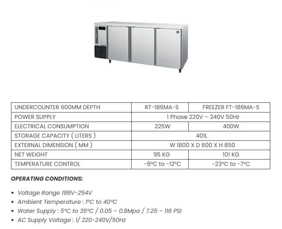 Jual Hoshizaki Rt-186ma-s Undercounter Chiller 3 Pintu Lebar 60 Cm ...