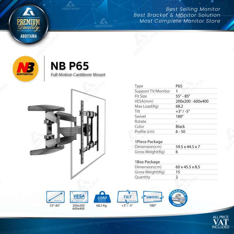 Jual Bracket Tv Monitor Led Lcd North Bayou Nb P65 55 - 85 Tilt Swivel ...