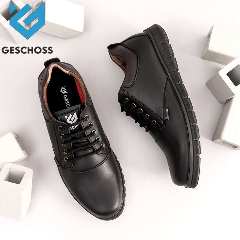 Promo BLACK ORIGINAL GESCHOSS Sepatu Semi Formal Full Hitam Tali Pria ...