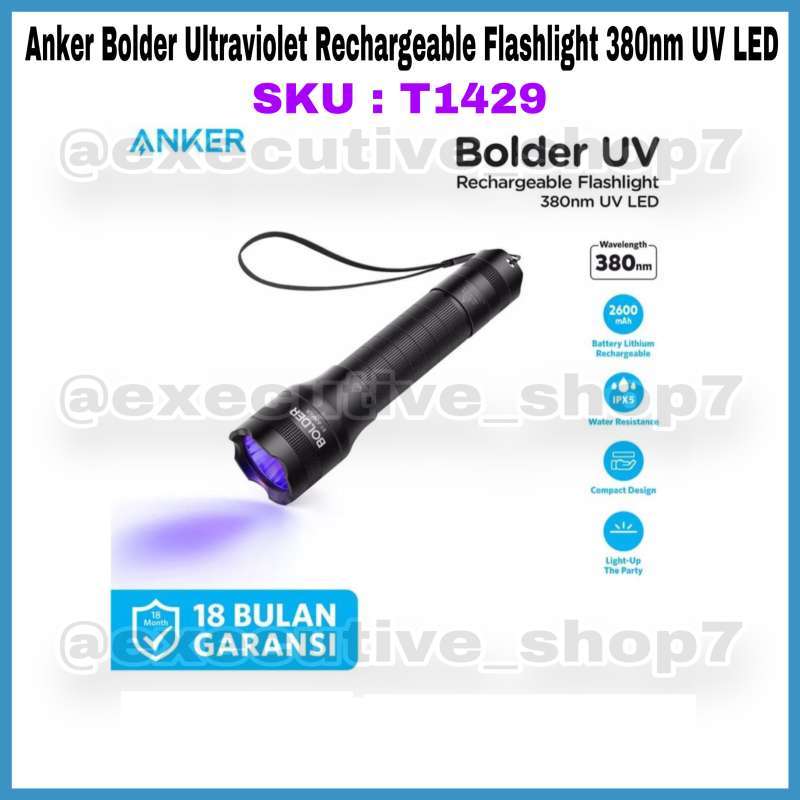 Jual Anker Bolder Ultraviolet Rechargeable Flashlight 380nm UV LED ...