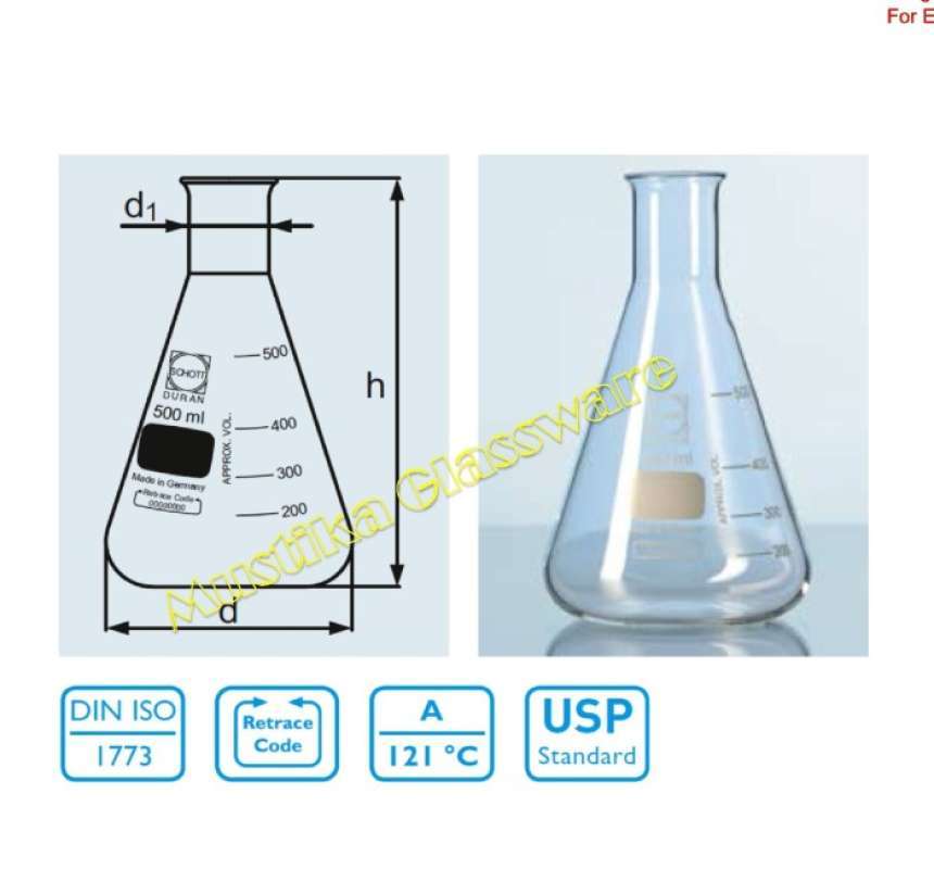 Jual Erlenmeyer Glass Cap. 1000 Ml, Duran (Mulut Kecil)/ Labu ...