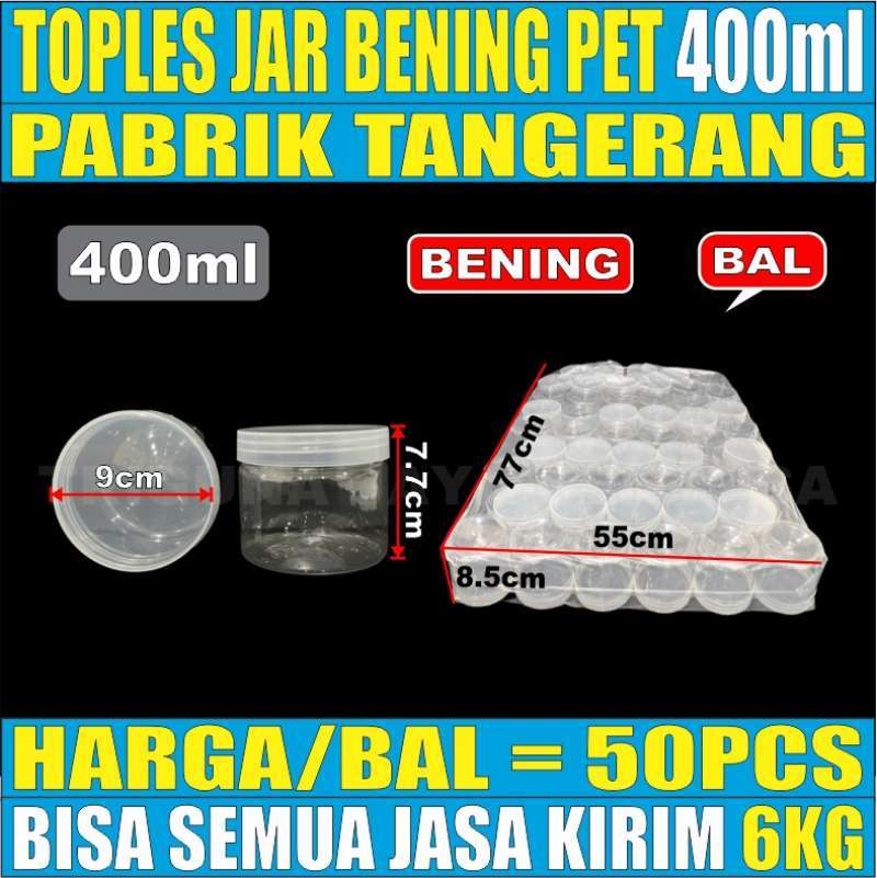 Jual Toples Plastik Jar Silinder Bening Pet 400ml Per Bal Bisa Semua Jasa Kirim di Seller ...