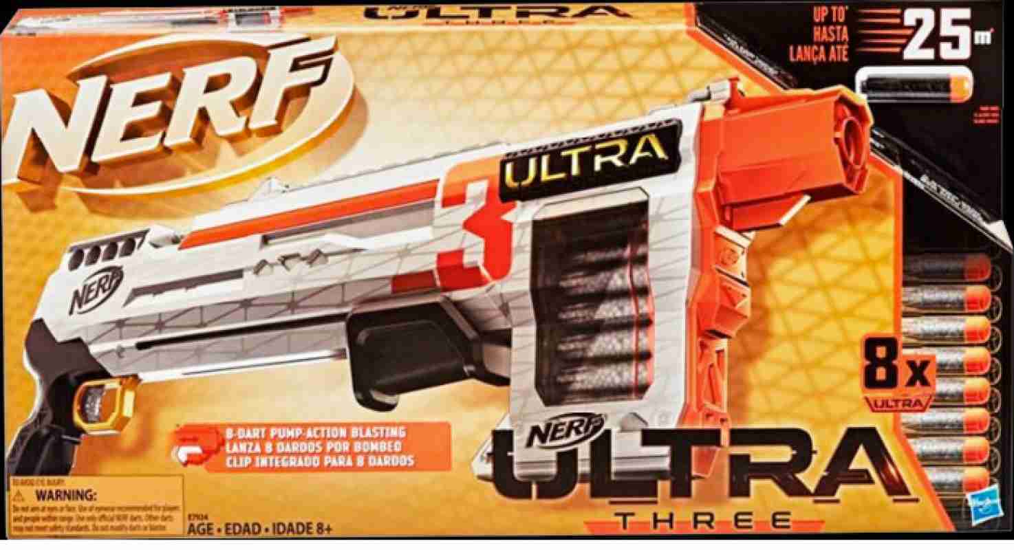 Promo Nerf Ultra Three Up to Hasta 8 Dart Pump Action Blasting 25m 8x ...
