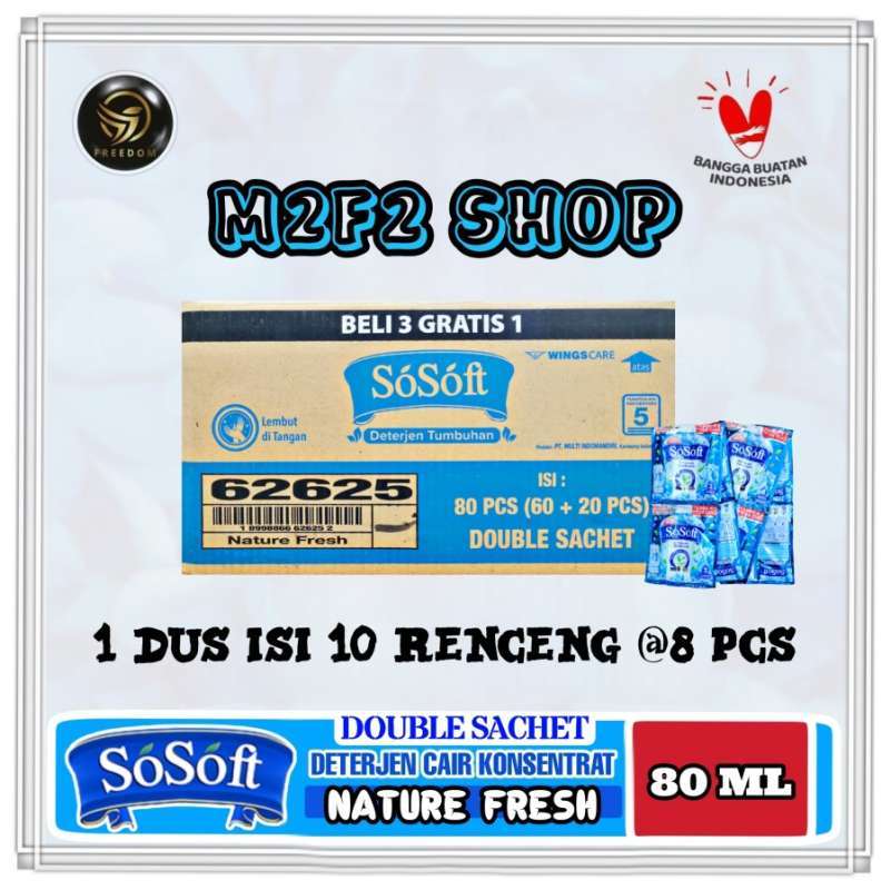 Jual Sosoft Deterjen Cair Konsentrat Double Sachet - 80 Ml (kemasan ...