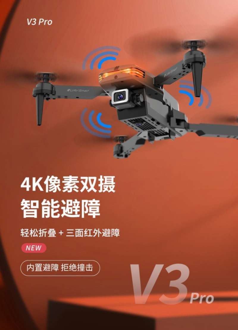Promo Drone V3 Pro Dual Camera 4K Sensor Anti Tabrak 3 Arah Altitude ...