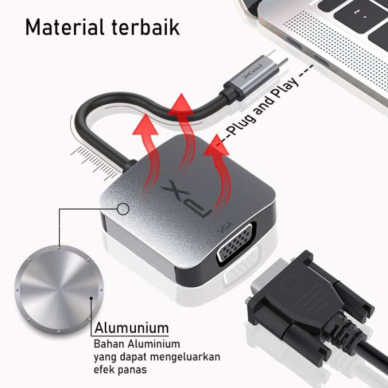 Promo PX UCH1V Type C to VGA Converter Adapter Hub iOS Android Windows ...