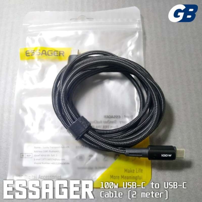 Promo Essager USB-C to USB-C LED 100W 5A Cable 2 meter Thunderbolt ...