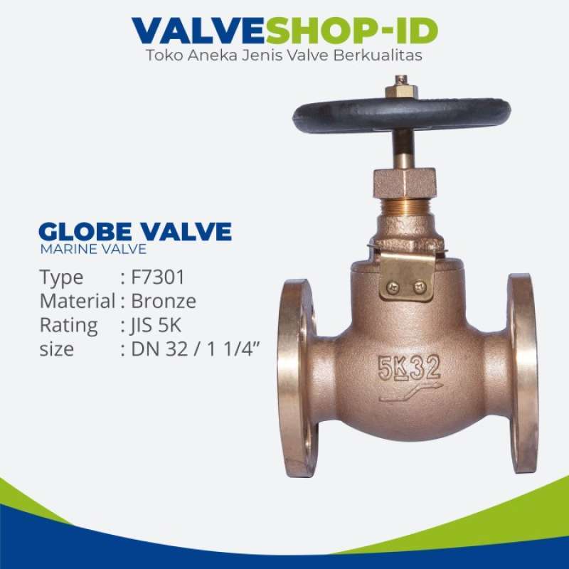 Promo Globe Valve Bronze JIS 5K DN32 1 1/4 Inch / Marine Valve [ F7301 ...