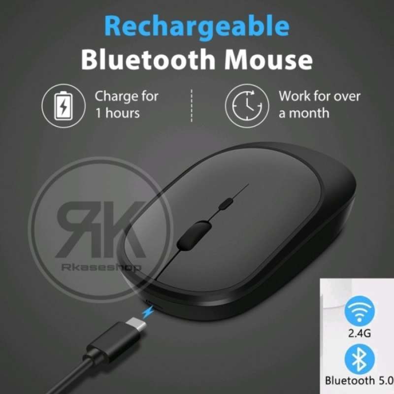 Promo Rechargeable Mouse BLUETOOTH Wireless 2in1 2.4 Ghz Laptop Tab ...